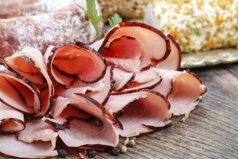 Sliced ham stock photo. Image of sausage, strips, bacon - 47220026