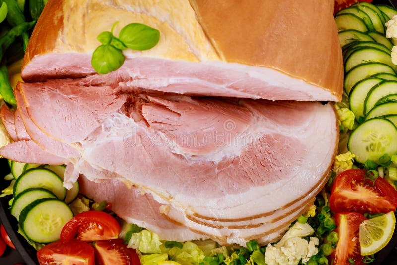 Sliced Ham with Fresh Salad Close Up Stock Image - Image of freshness ...