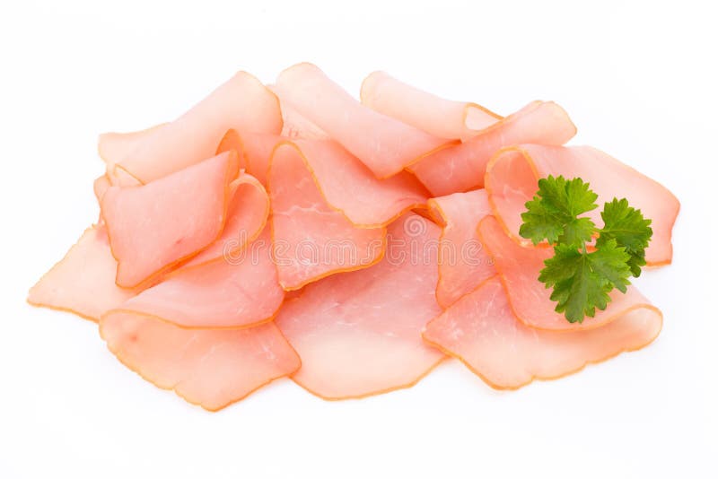 Sliced Ham Isolated on White Background, Top View. Stock Image - Image ...