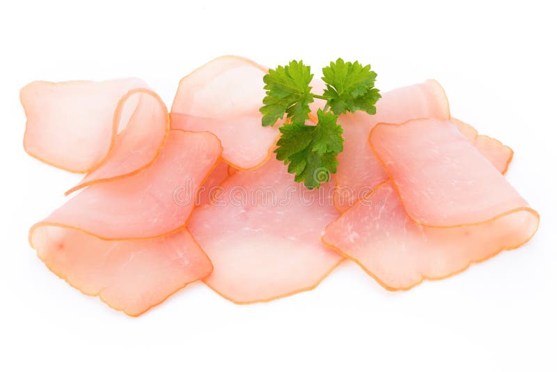 Sliced Ham Isolated on White Background, Top View. Stock Image - Image ...