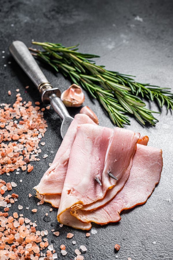 Sliced Ham from Pork Meat, Prosciutto Cotto. Black Background Stock ...