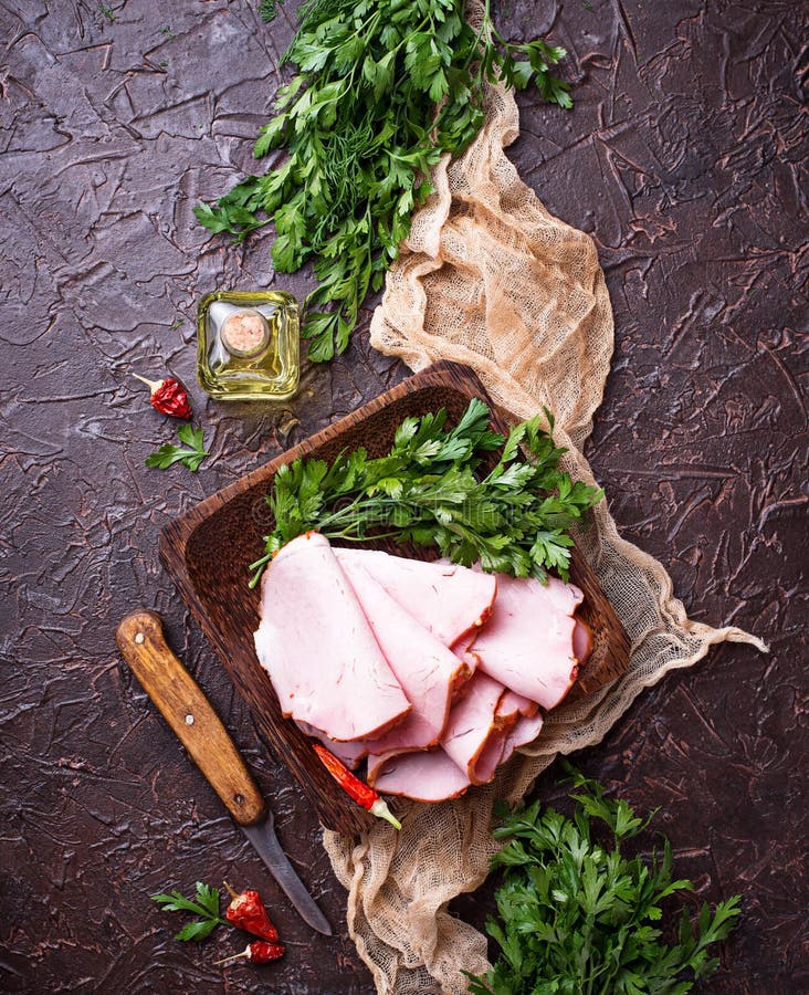 Sliced ham with spices. stock photo. Image of meat, product - 99207586