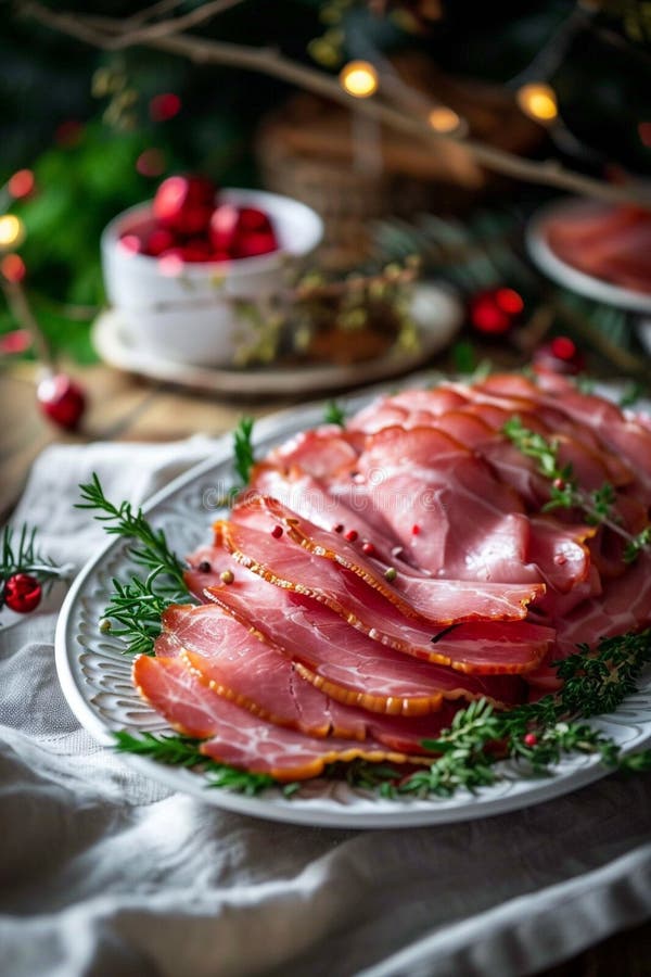 Sliced Ham on a Table in a White Plate Stock Image - Image of white ...