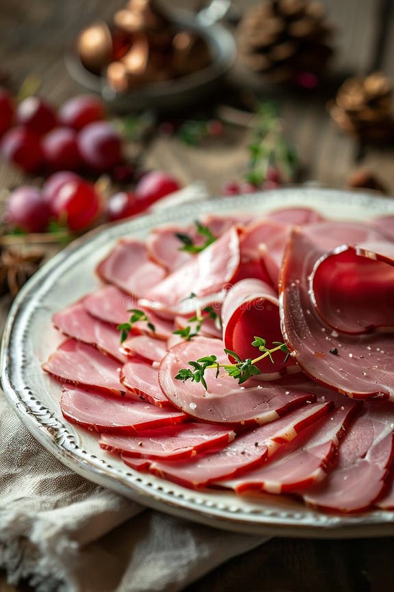 Sliced Ham on a Table in a White Plate Stock Photo - Image of italian ...