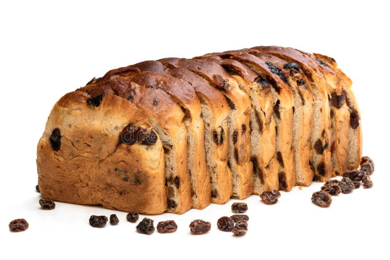 Sliced Irish Fruit Loaf with Sultanas and Cherries Isolated on White ...