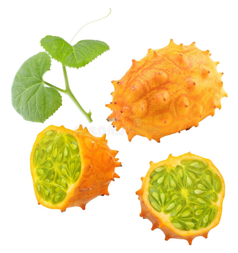 Sliced Kiwano Fruit Leaf Isolated White Background Clipping Path Stock ...