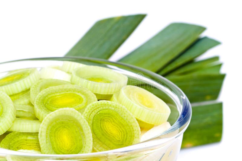 Sliced leek in glass bowl stock image. Image of chopped - 13857147