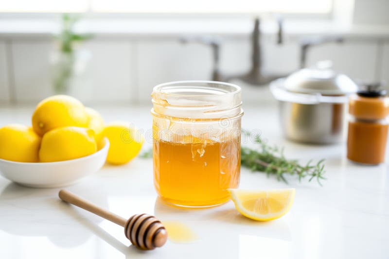 Sliced Lemon and Honey Mixture in a Mason Jar Stock Image - Image of ...