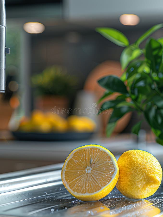 Sliced Lemon Kitchen Counter Blurred Background Stock Photos - Free ...