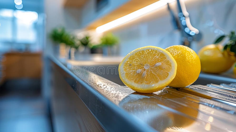 Sliced Lemon on a Modern Kitchen Countertop. Stock Photo - Image of ...