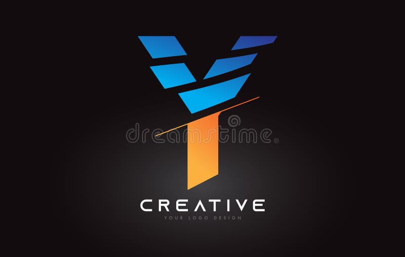 Sliced Letter Y Logo Icon Design with Blue and Orange Colors and Cut ...