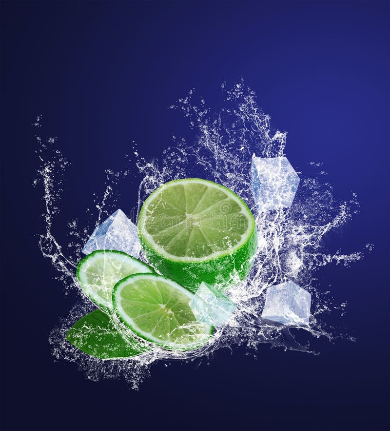 Sliced Lime with Ice Pieces in Water Drops Stock Image - Image of fruit ...