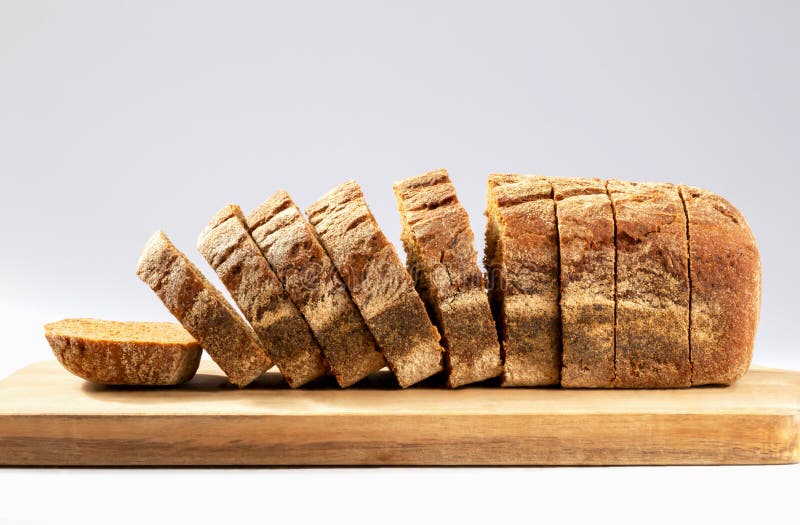 Fresh Bread Sliced on Board Stock Image - Image of closeup, homemade ...