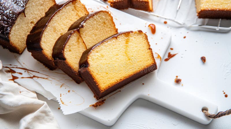 A Sliced Loaf of Cake on a Cutting Board Stock Photo - Image of dessert ...