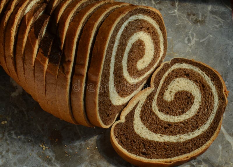Sliced Loaf of Marble Rye Bread on Gray Stone Marble Surface Stock ...