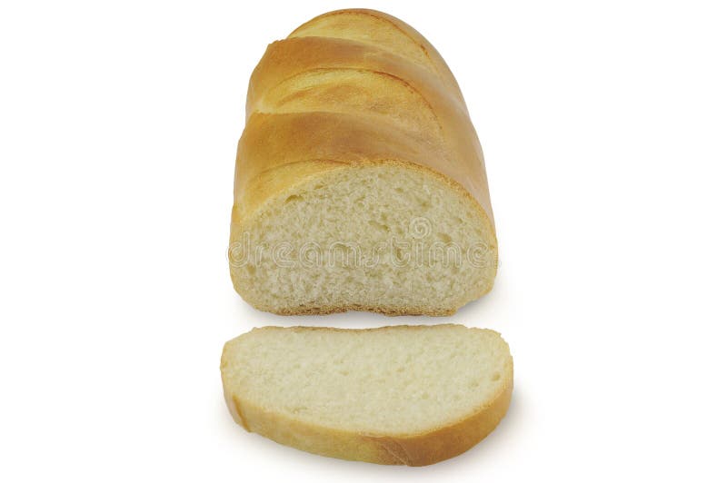Sliced Long Loaf of Bread Isolated on White Background Front View Stock ...