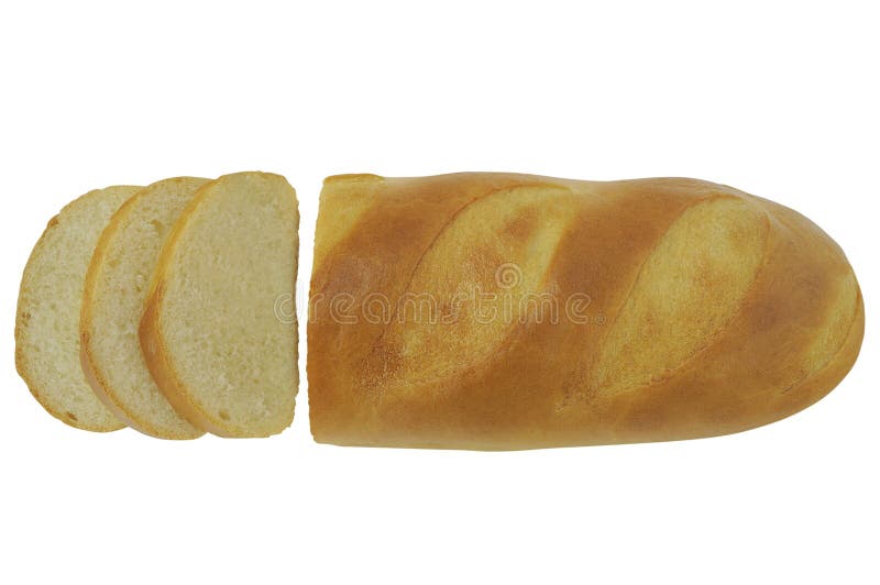 Sliced Long Loaf of Bread Isolated on White Background Top View Stock ...