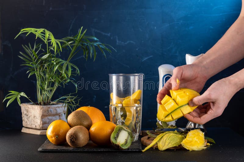 Sliced Mango. Decoratively Sliced Mango for Decoration. Front View ...