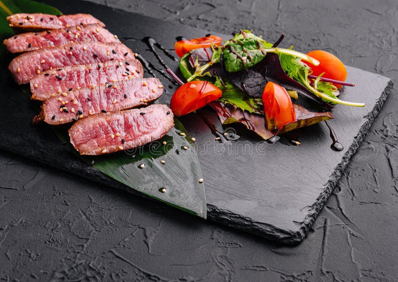 Sliced Medium Rare Roasted Beef Meat Pieces Stock Photo - Image of ...