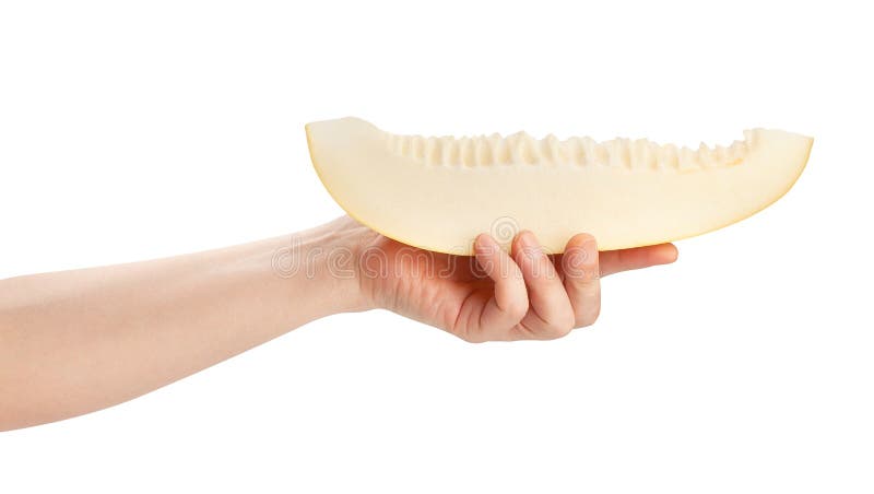 Sliced melon in hand stock photo. Image of yellow, nutrition - 293480024