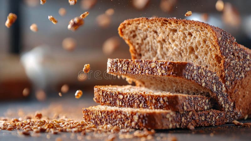 Sliced Multigrain Bread with Falling Grains Stock Photo - Image of ...