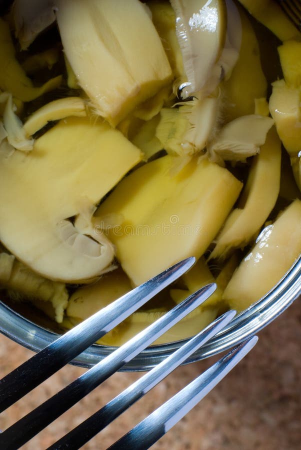 Sliced Mushrooms in Open Can Stock Image - Image of fork, canned: 2532505