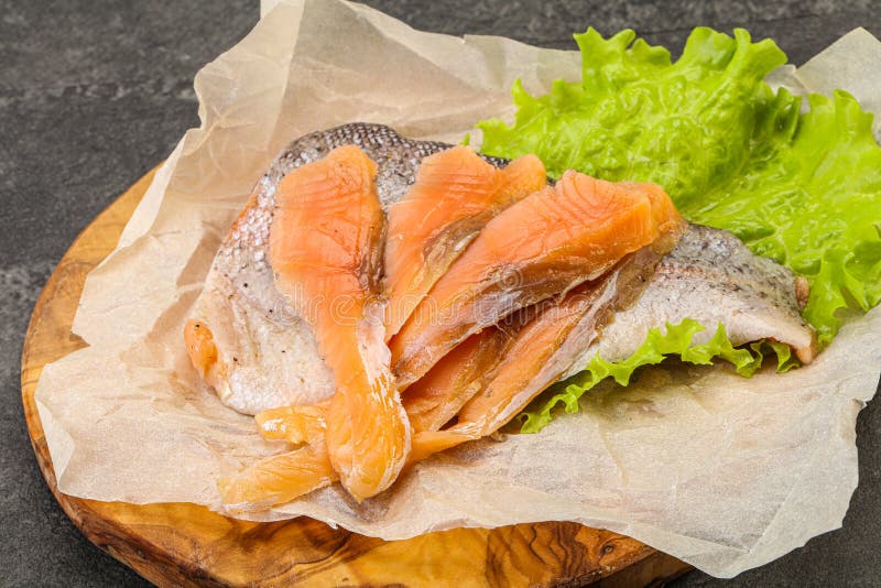 Sliced Natural Wild Trout Fillet Stock Image - Image of steak, seafood ...