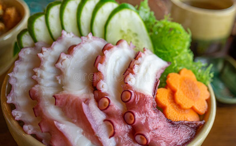 Sliced Octopus Sashimi , Japanese Style Food Stock Photo - Image of ...