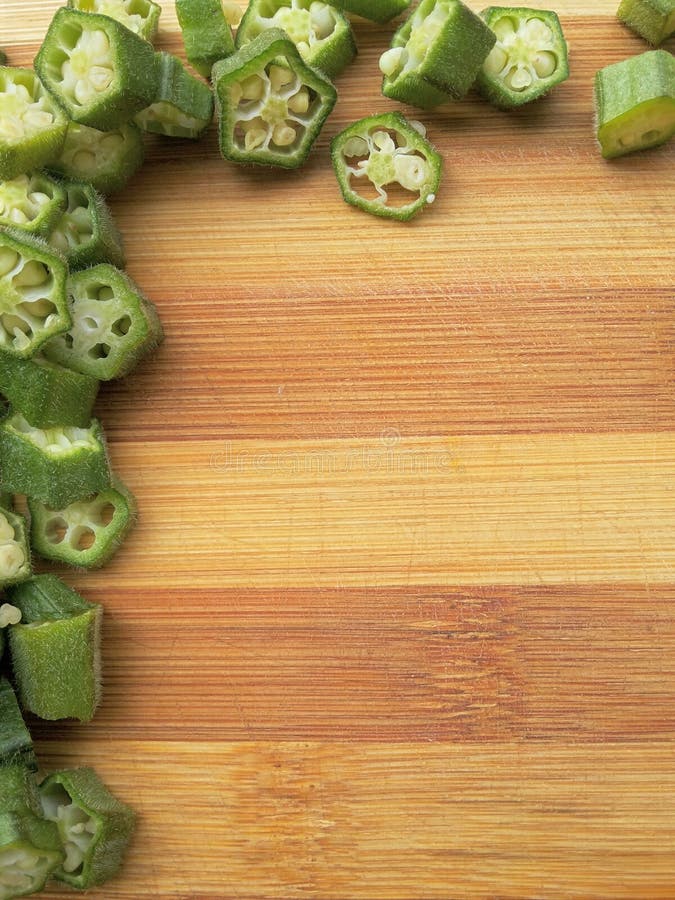 Sliced Okra Frame on Wooden Background Stock Image - Image of cooking ...