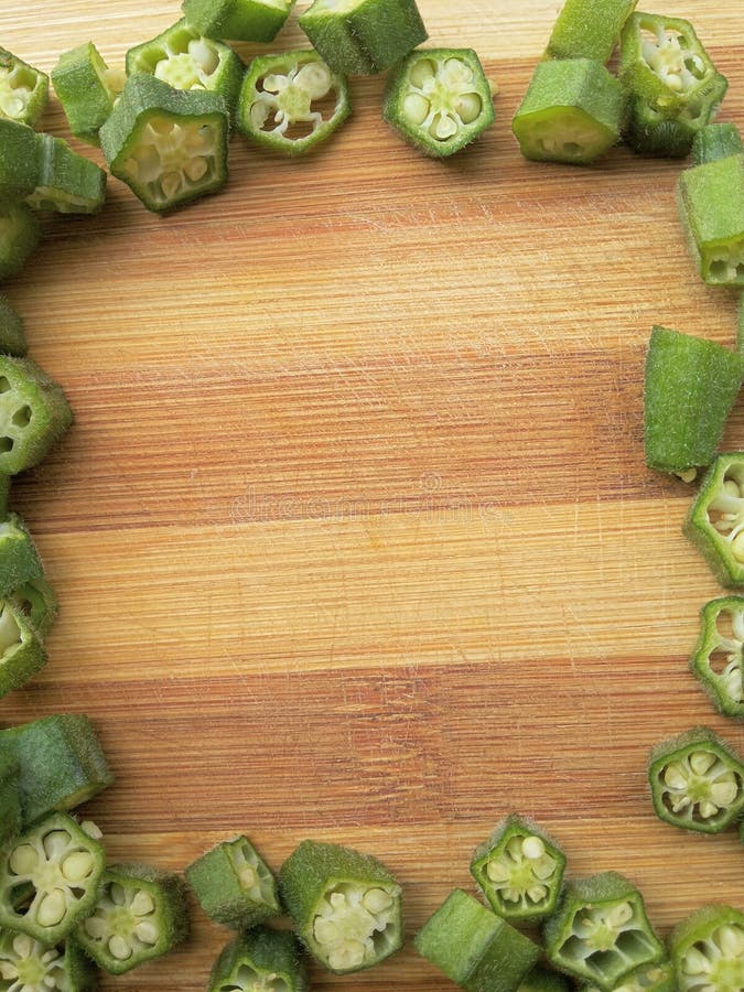 Sliced Okra Frame on Wooden Background Stock Image - Image of cooking ...