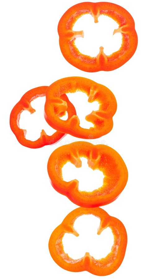 Sliced Orange Bell Pepper Rings Falling on Transparent Background Stock ...