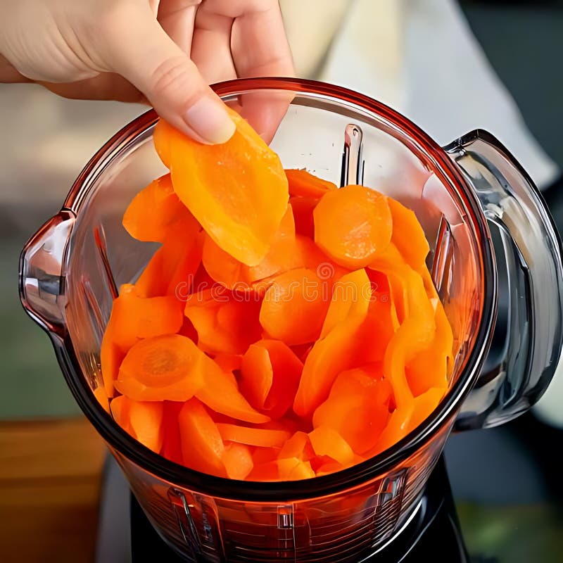 Sliced Orange Carrots are Being Placed into a Glass Blender for Processing Stock Illustration ...