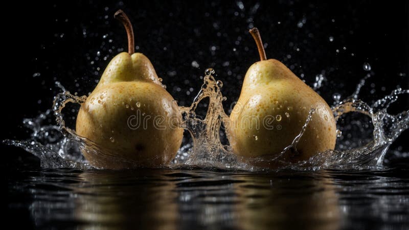 Sliced Pear Splashing in Water with Black Background. Stock Image ...