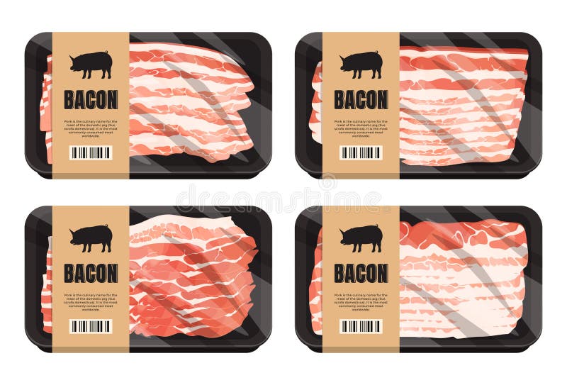 Sliced Pieces of Bacon are Packed in Plastic Packaging. Delicious Juicy ...