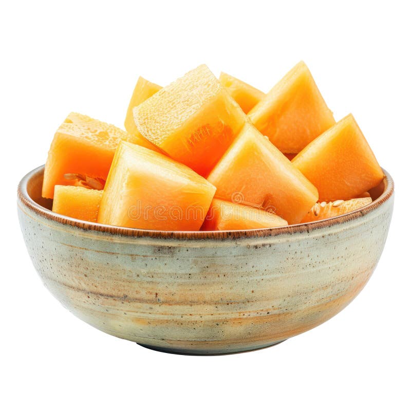 Sliced Pieces of Cantaloupe Melon in Bowl Front View Isolate Stock ...