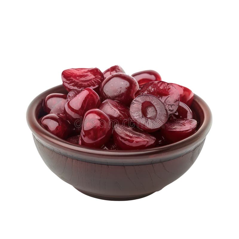 Sliced Pieces of Cherry in Bowl Front View Isolate Stock Illustration ...