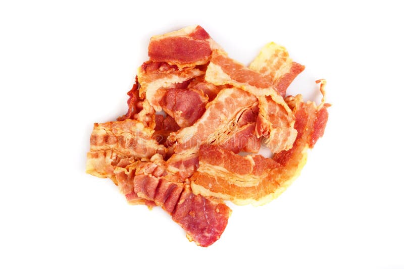 Sliced Pieces of Dried Bacon on a White Background in Isolation Stock ...