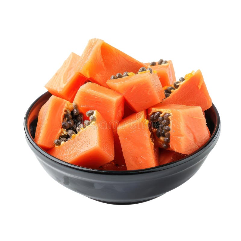 Sliced Pieces of Papaya in Bowl Front View Isolate Stock Illustration ...