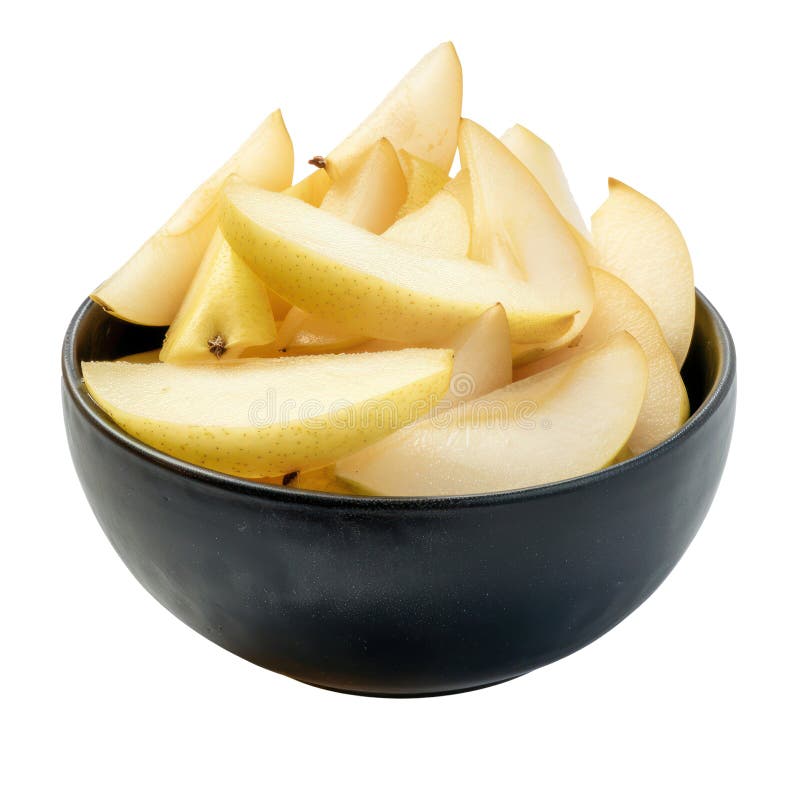 Sliced Pieces of Pear in Bowl Front View Isolate Stock Illustration ...