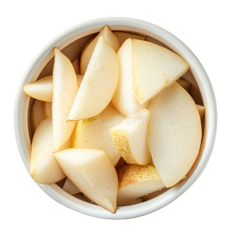 Sliced Pieces of Pear in Bowl Top View Isolate Stock Illustration ...