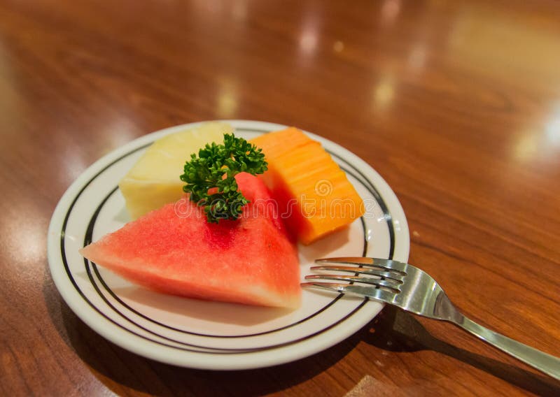 Sliced Pieces of Watermelon, Papaya and Pineapple Stock Image - Image ...
