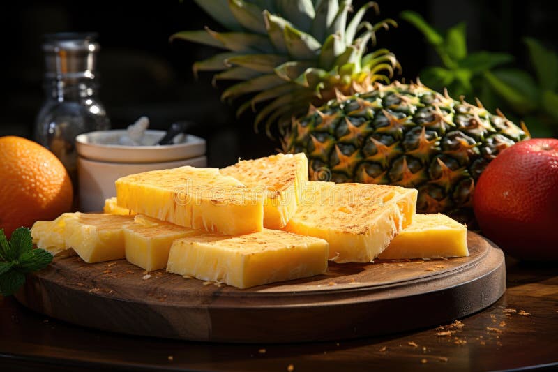 Sliced ??pineapple on a Cutting Plate with a Side of Fruit Knife on a ...