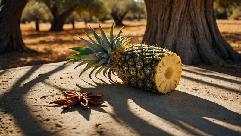 Sunlit Pineapple Slice on Rustic Stone with Star Anise: a Tropical ...