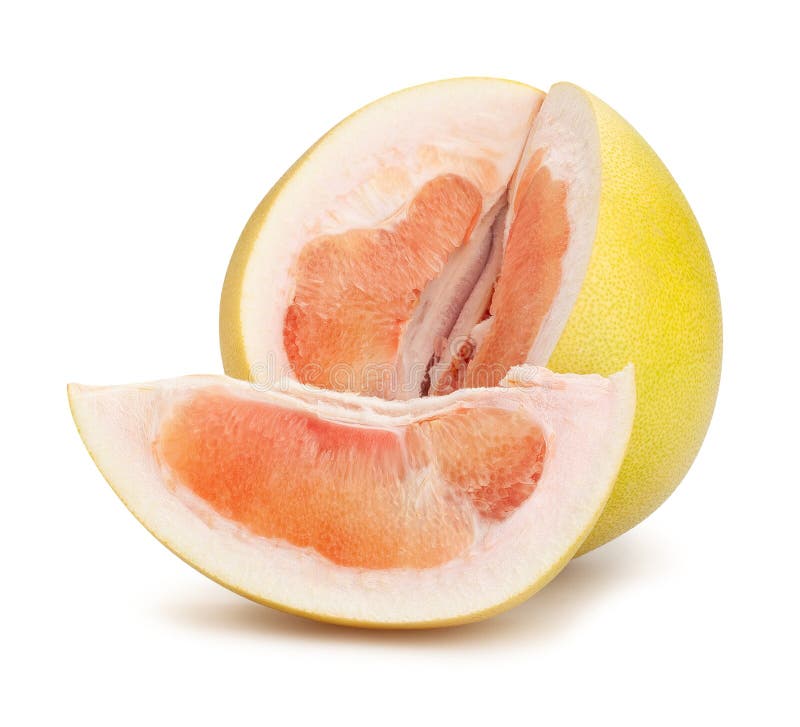 Sliced Pink Pomelo Path Isolated Stock Photo - Image of tasty, white ...