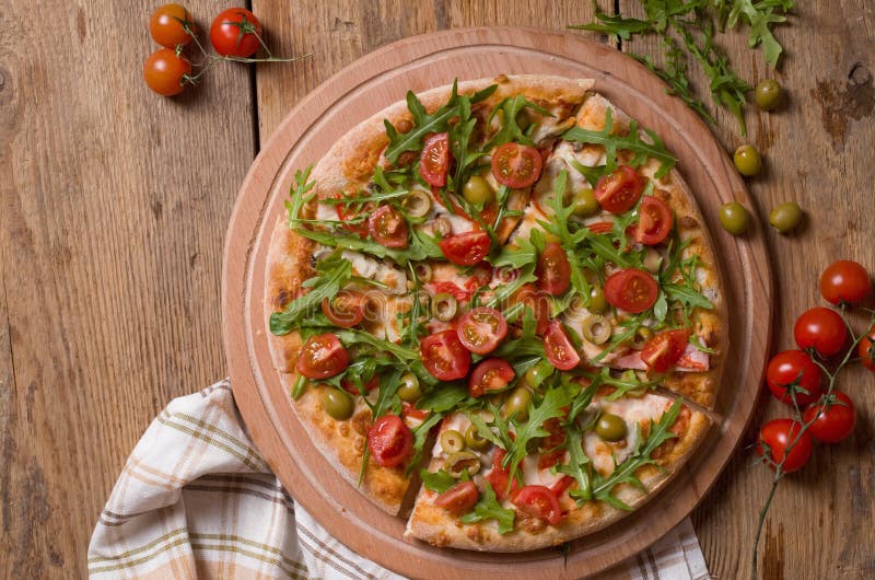 Sliced pizza stock photo. Image of vegetarian, arugula - 71753562