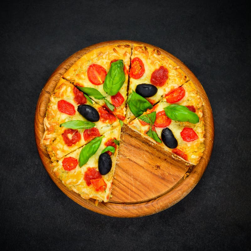 Sliced Pizza on Dark Background Stock Photo - Image of sliced, fast ...
