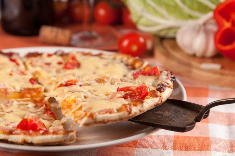 Sliced pizza stock photo. Image of food, napkin, patterned - 35744352