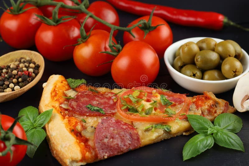 Sliced Pizza with Vegetables. Pizza on the Table Stock Image - Image of ...