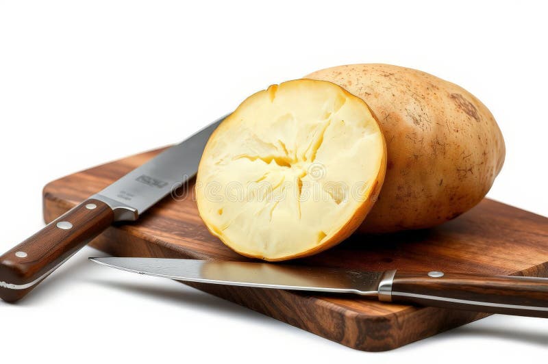 Sliced Potato on Rustic Board Stock Illustration - Illustration of ...