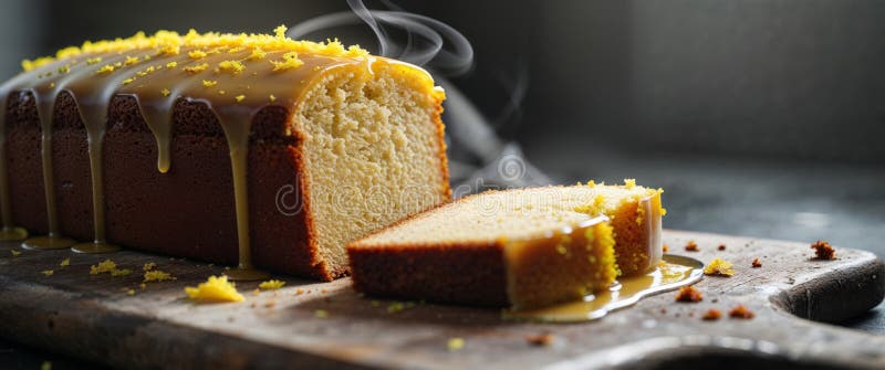 Sliced Pound Cake with Lemon Glaze on a Cutting. Stock Image - Image of ...